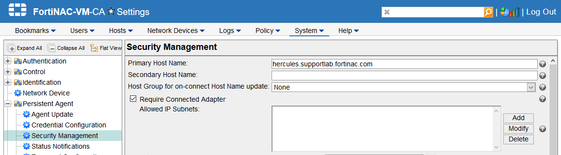 Persistent Agent Configuration | FortiNAC-F 7.2.0 | Fortinet Document Library